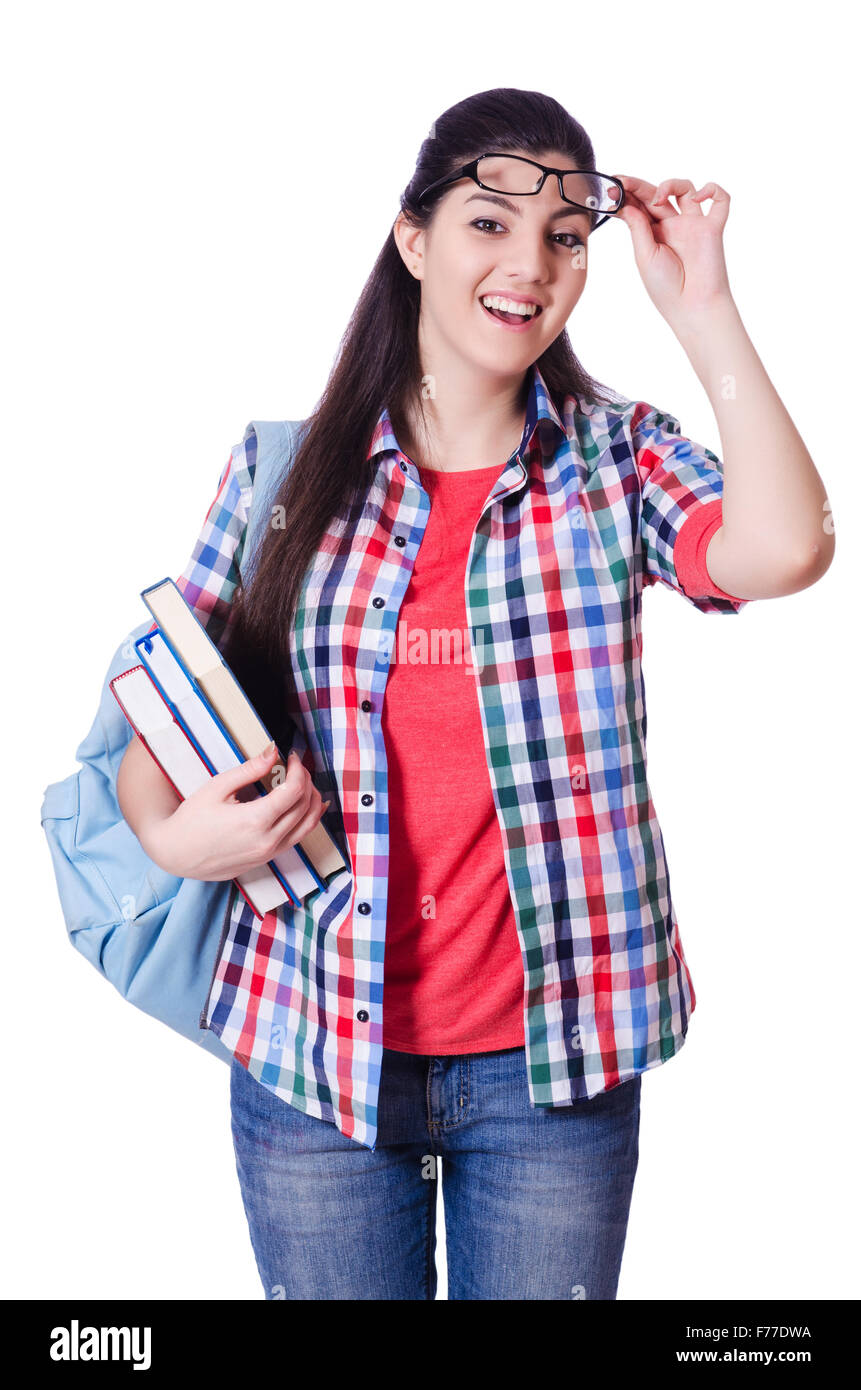 Young student with books on white Stock Photo - Alamy