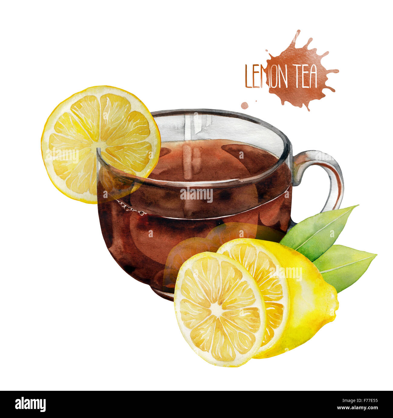 Watercolor tea cup lemon hi-res stock photography and images - Alamy