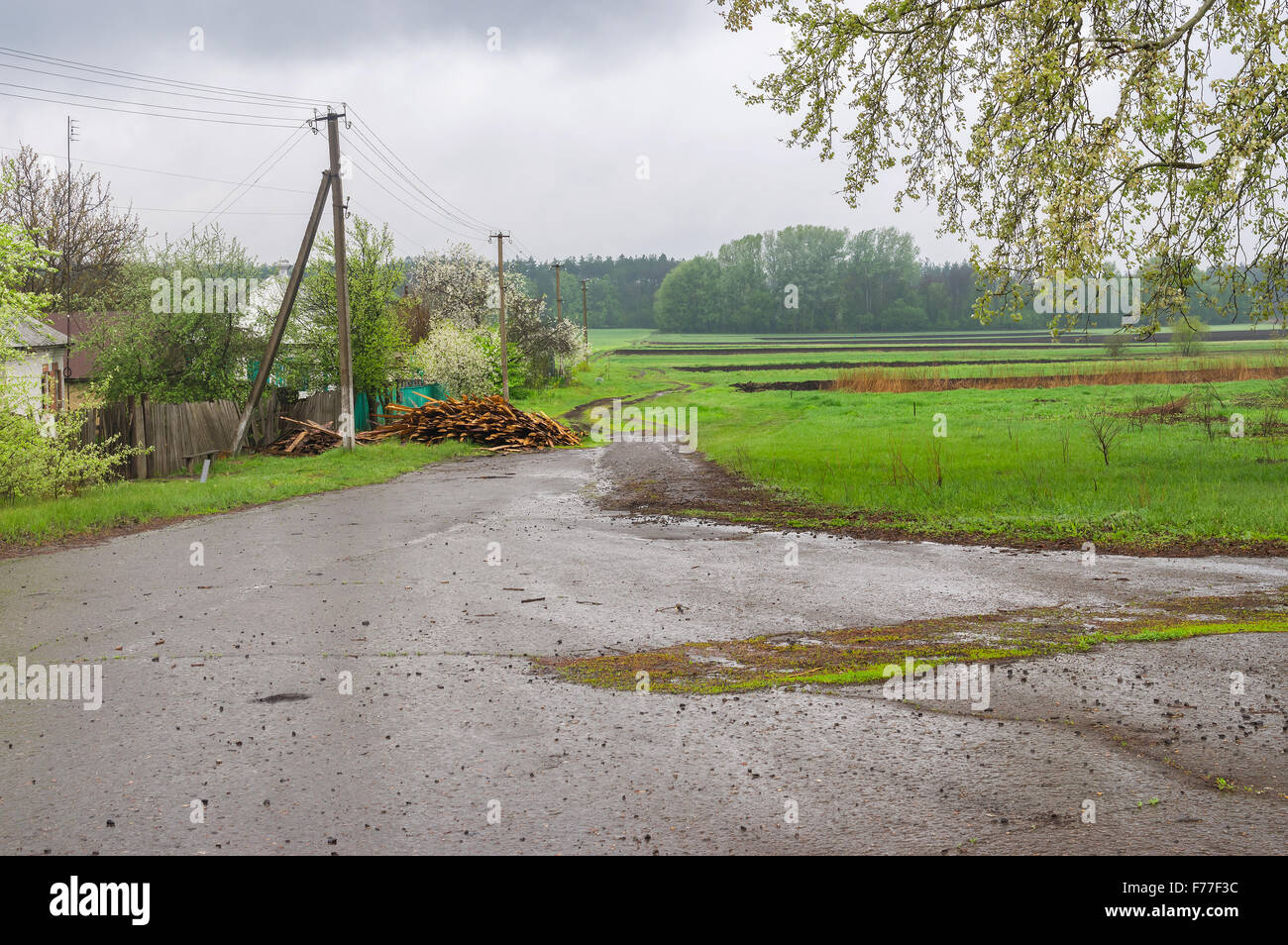 Clasic landscape with in rural Ukrainian area at spring season . It's ...