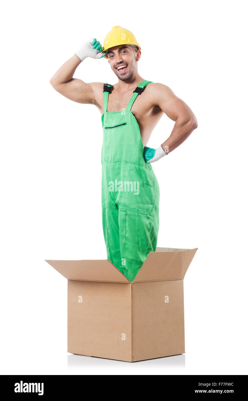Man boxes in warehouse Cut Out Stock Images & Pictures - Alamy