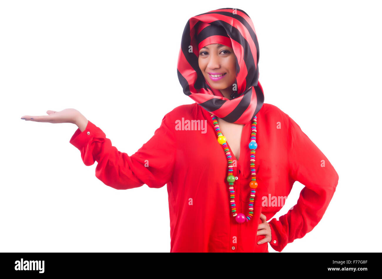 Woman in red scaf on white Stock Photo - Alamy
