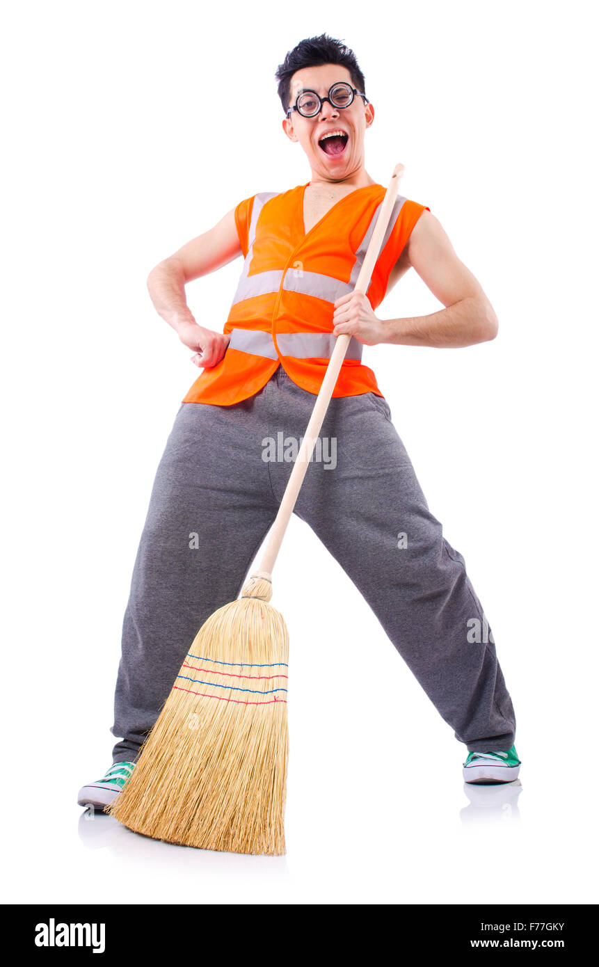 Funny janitor isolated on white Stock Photo - Alamy