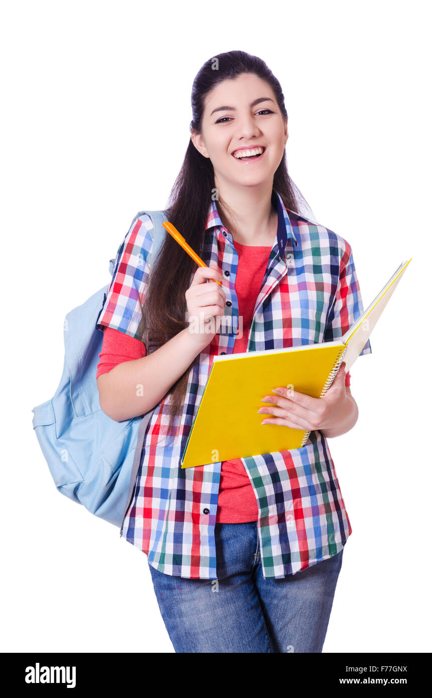 Young student with books on white Stock Photo - Alamy