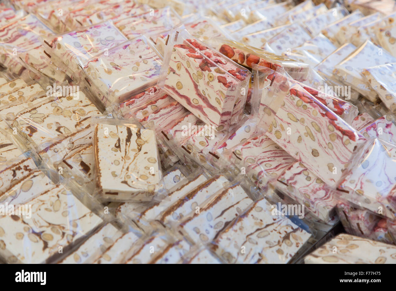 Nougat is a typical sweet Italian handcrafted in the tradition Stock ...