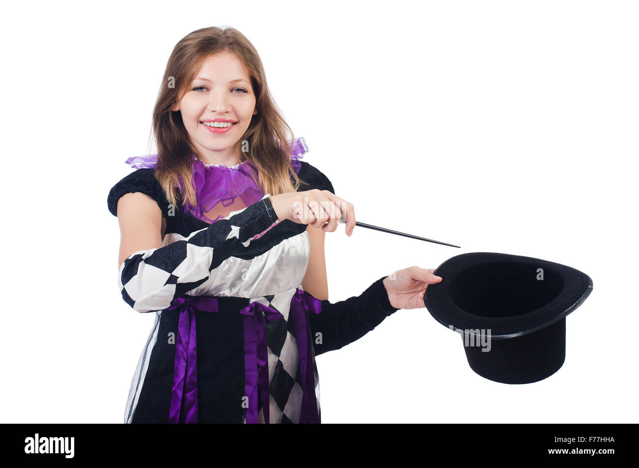 Woman magician isolated on the white Stock Photo - Alamy