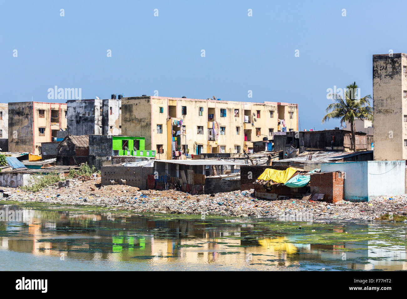 Third world poverty lifestyle: poor slums, apartment blocks on the ...