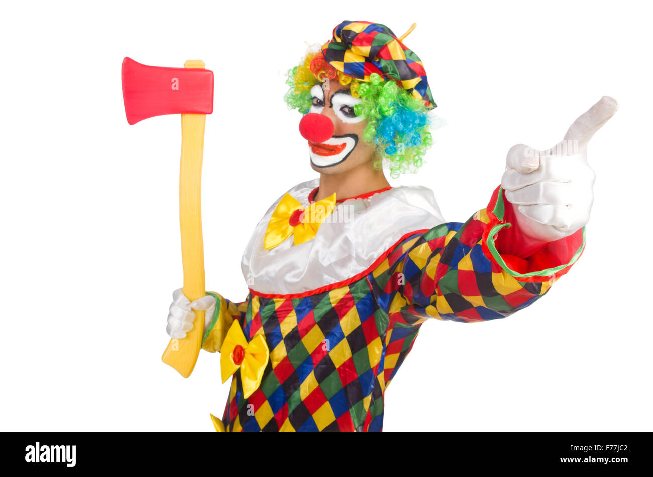 Clown with axe isolated on white Stock Photo - Alamy