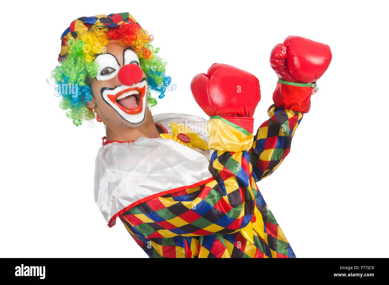 Clown with boxing gloves isolated on white Stock Photo - Alamy