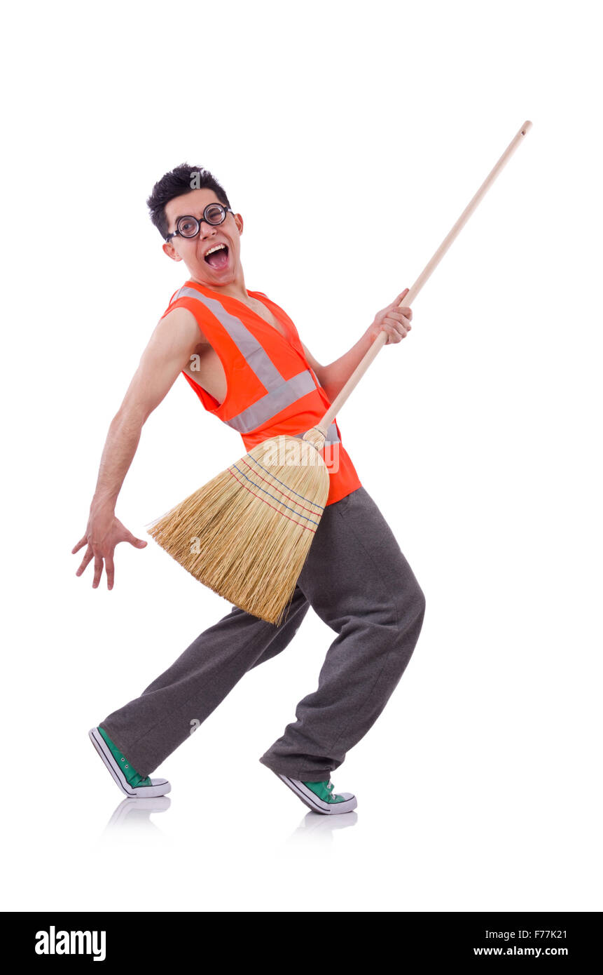 Funny janitor isolated on white Stock Photo - Alamy