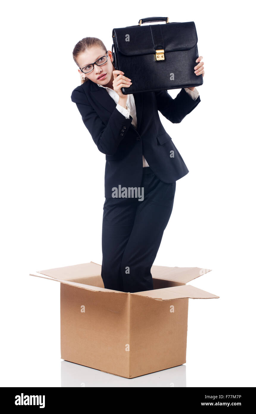 Woman in thinking out of box concept Stock Photo - Alamy