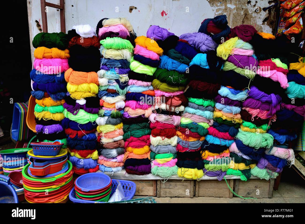 Ball of wool - Market in AYABACA . Department of Piura .PERU Stock ...
