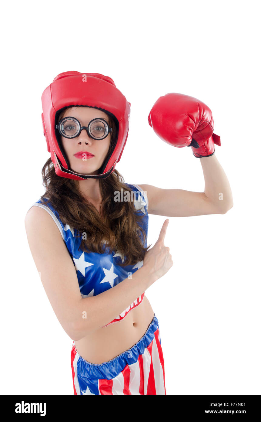 Funny female boxer isolated on white Stock Photo - Alamy