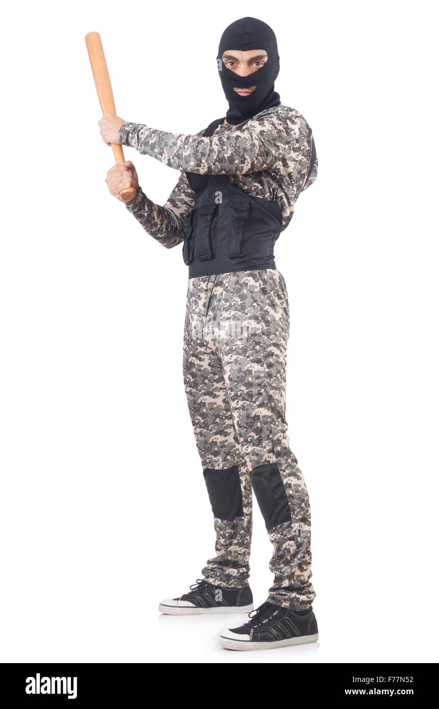 Soldier with baseball bat isolated on white Stock Photo - Alamy