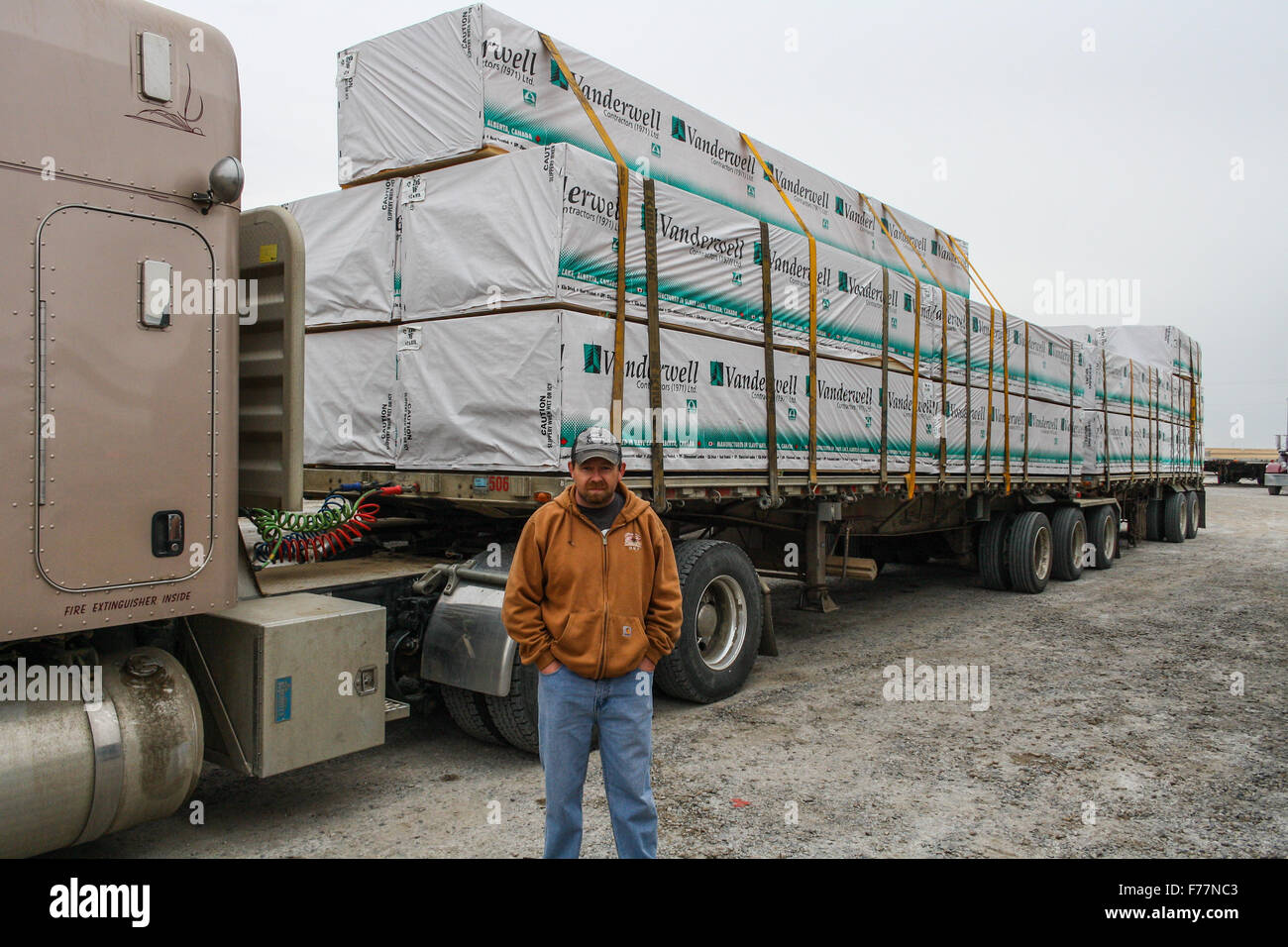 Irish driver in Canada with B train double trailer rig loaded with ...