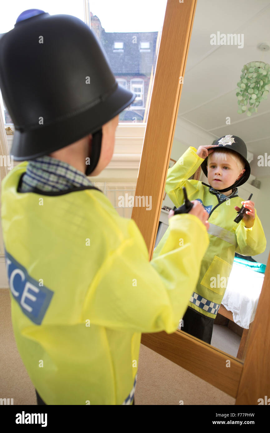 Boy (aged 4) wearing his British 'Bobby' Police Officer costume in ...