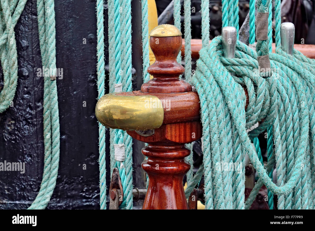 The rigging of a sailing ship closeup Stock Photo - Alamy