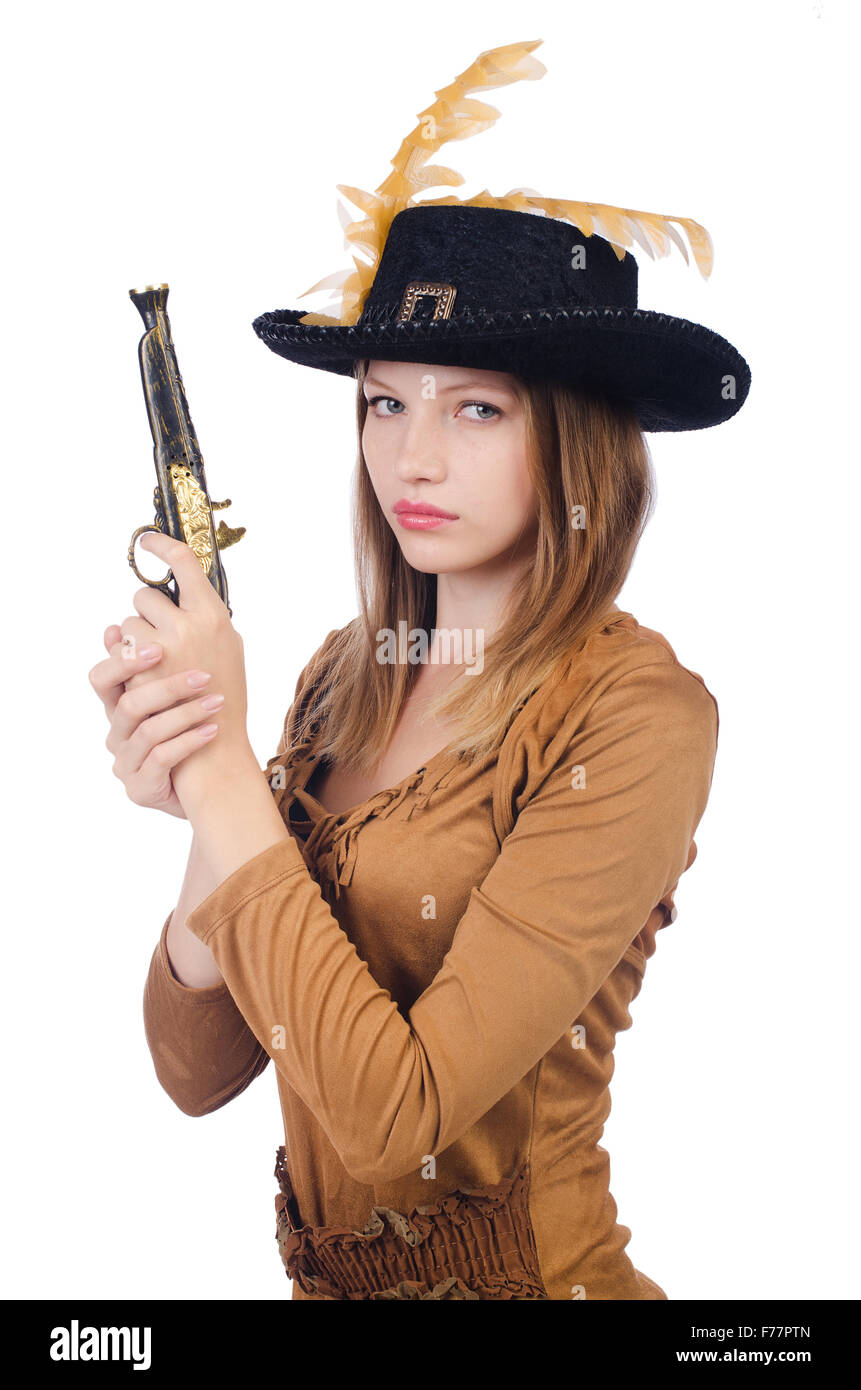 Woman pirate with gun isolated on white Stock Photo - Alamy
