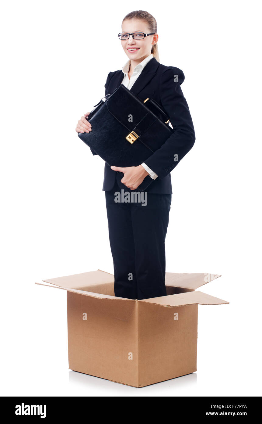 Woman in thinking out of box concept Stock Photo - Alamy