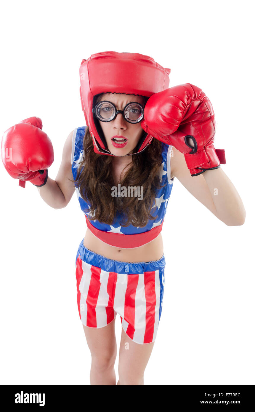 Funny female boxer isolated on white Stock Photo - Alamy