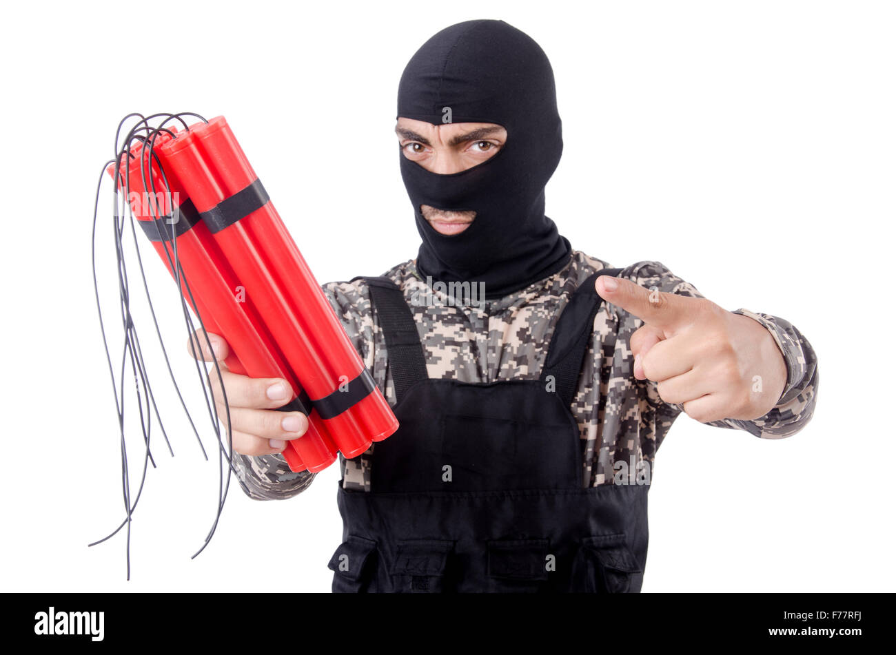 Soldier with dynamite isolated on white Stock Photo - Alamy