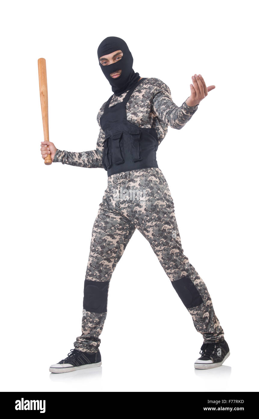 Soldier with baseball bat isolated on white Stock Photo - Alamy