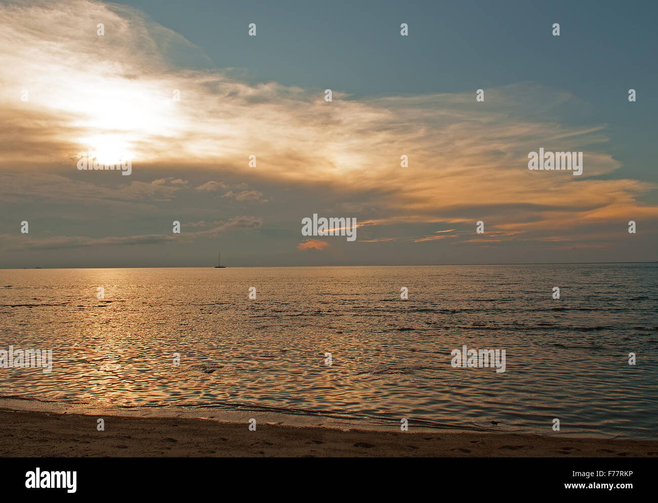 Malaysia, the view from the beach of Tioman Island at sunset and storm ...