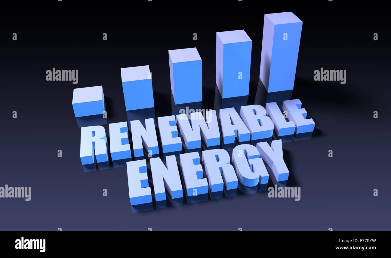 Renewable energy graph chart in 3d on blue and black Stock Photo - Alamy