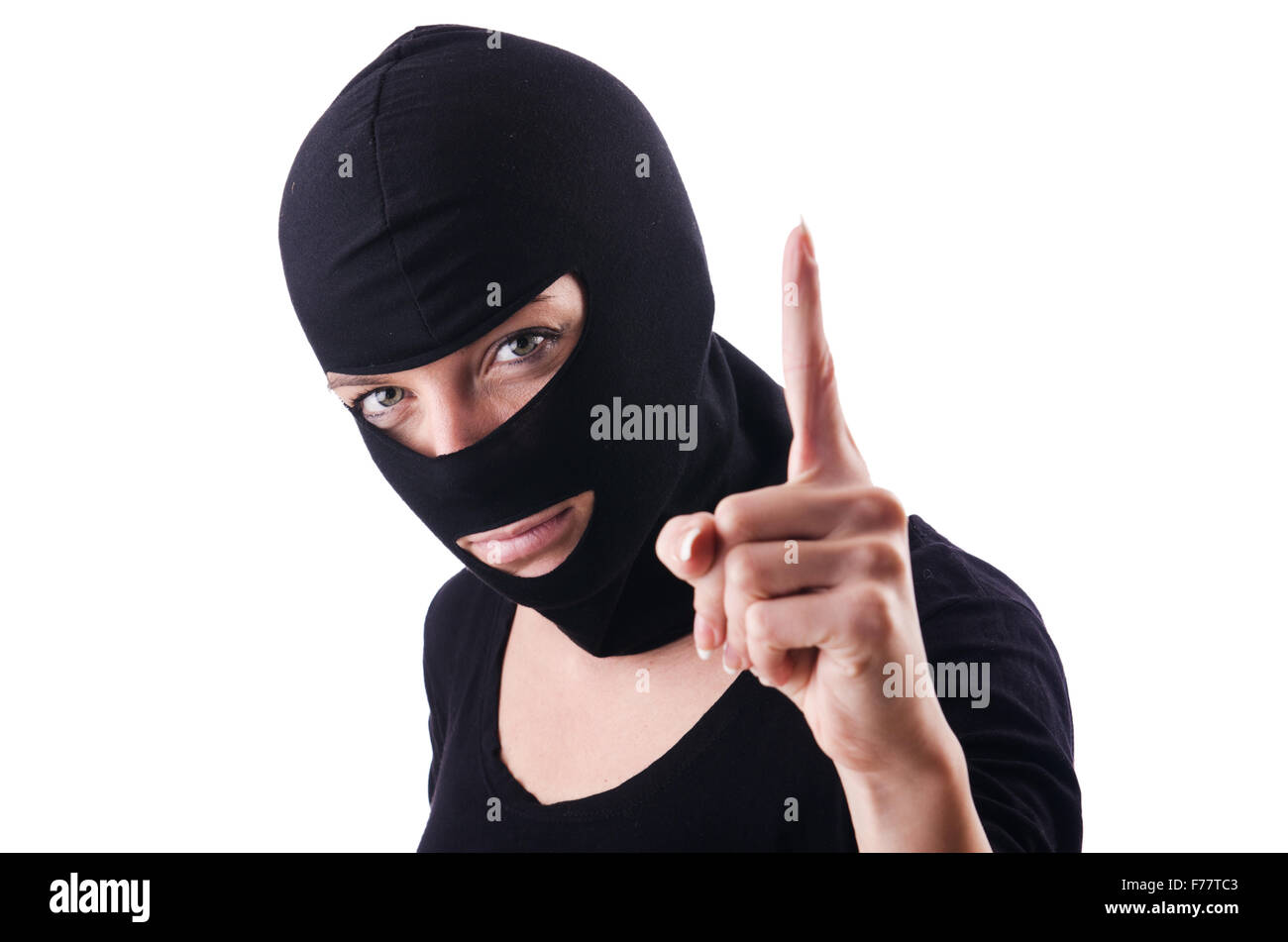 Young female burglar isolated on white Stock Photo - Alamy