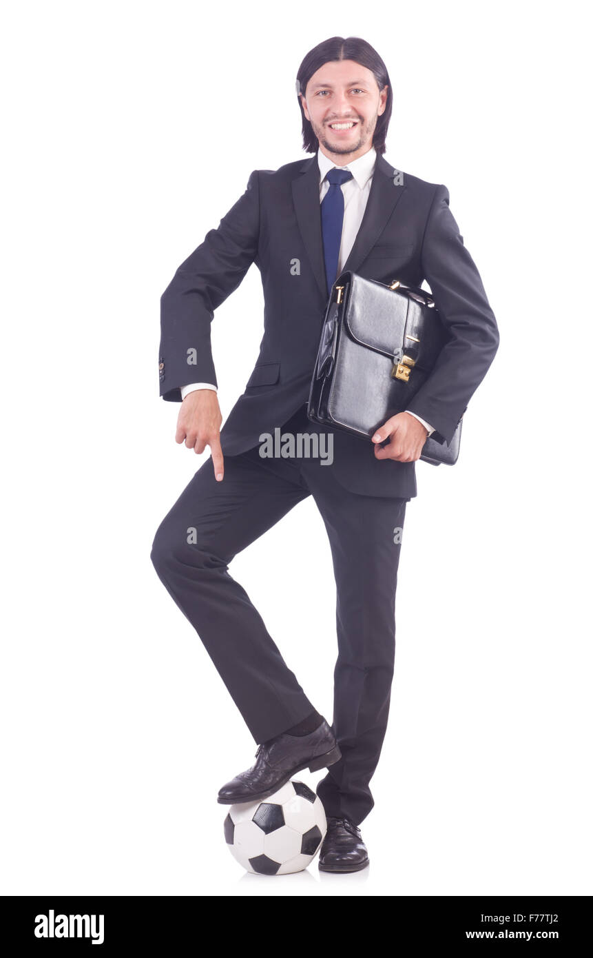 Man with football isolated on white Stock Photo - Alamy