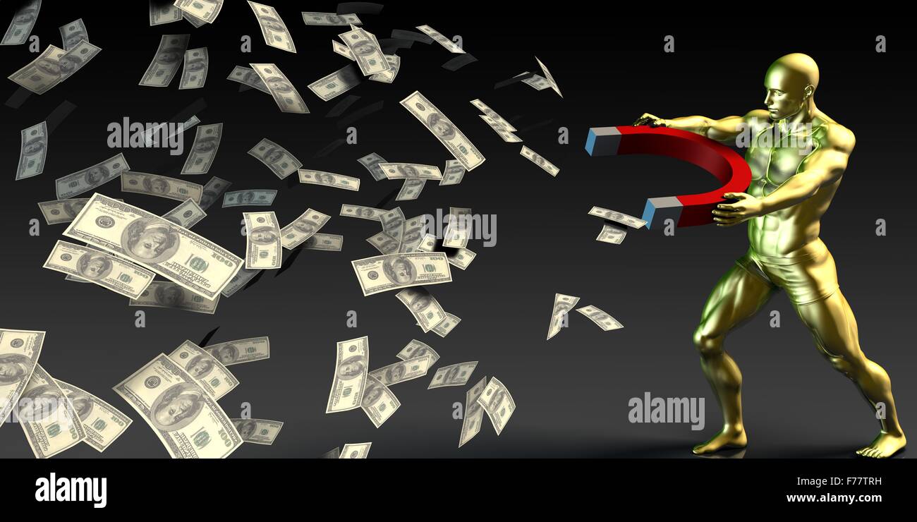 Businessman Attracting and Pulling Money with a Magnet Stock Photo - Alamy