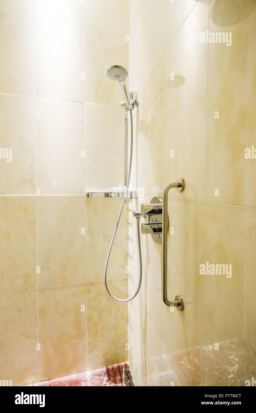Interior of bathroom with shower Stock Photo - Alamy
