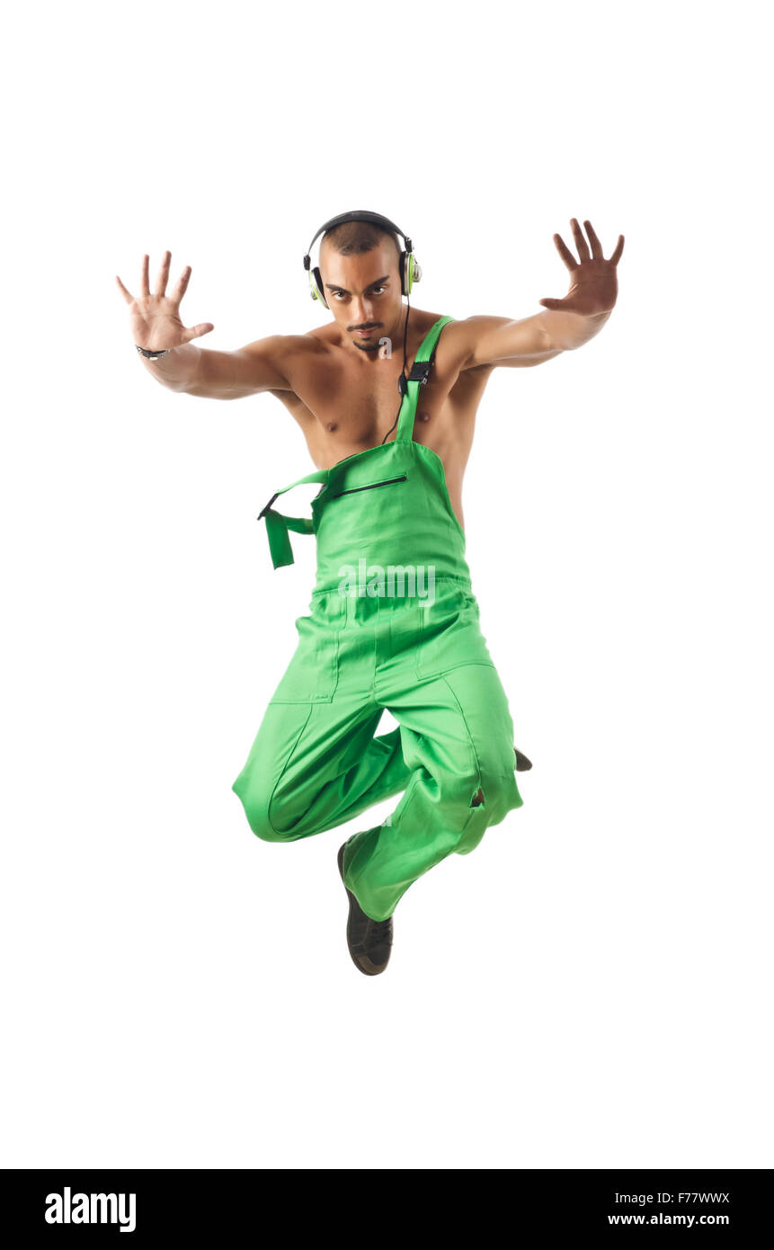 Construction worker jumping and dancing Stock Photo - Alamy