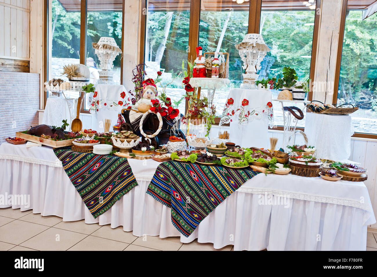 Wedding reception. National ukrainian table of sausage and bacon Stock ...