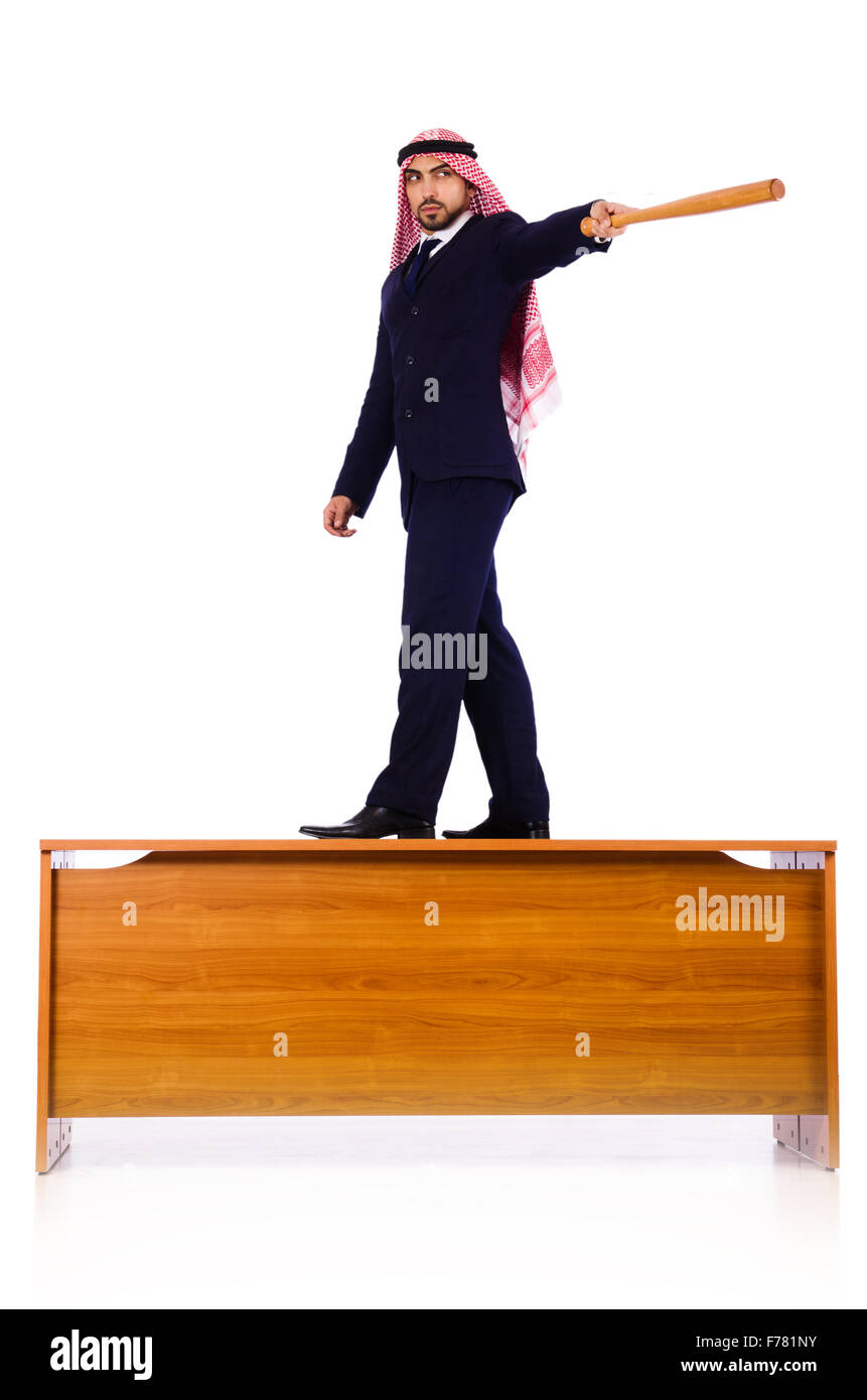 Arab businessman hitting with baseball bat Stock Photo - Alamy