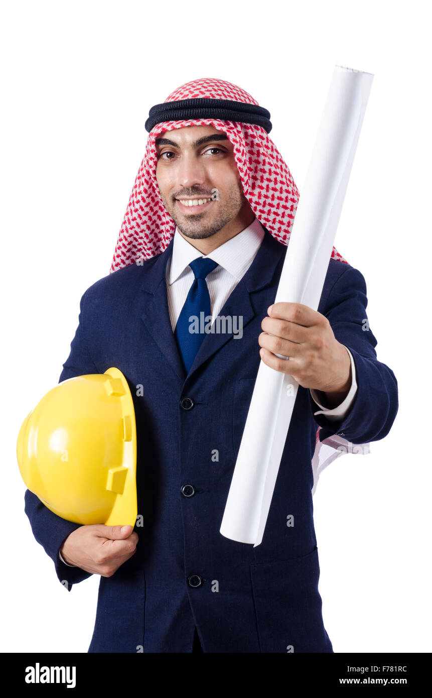 Arab engineer with drawings on white Stock Photo - Alamy