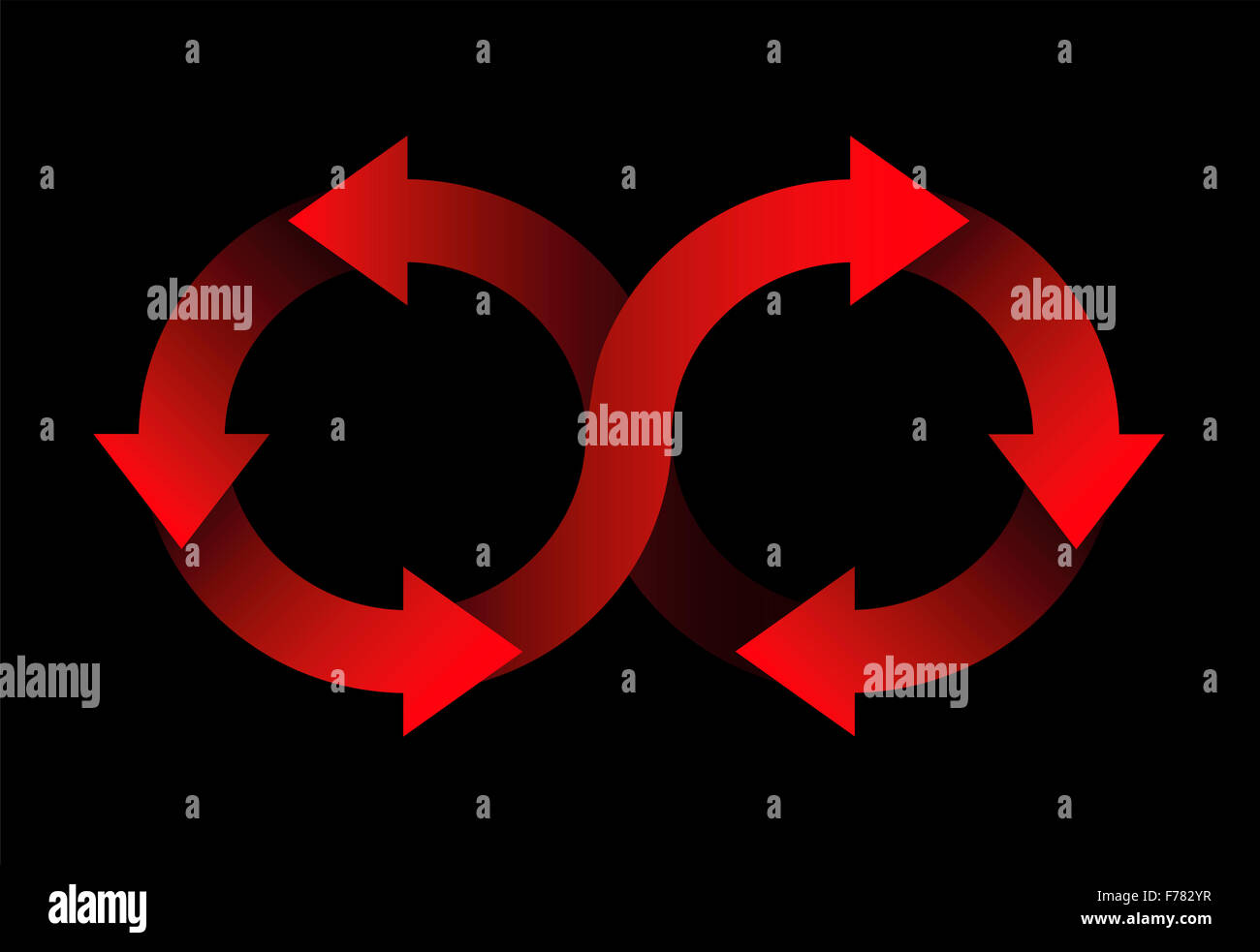 Circulation symbol made of red arrows on black background Stock Photo ...