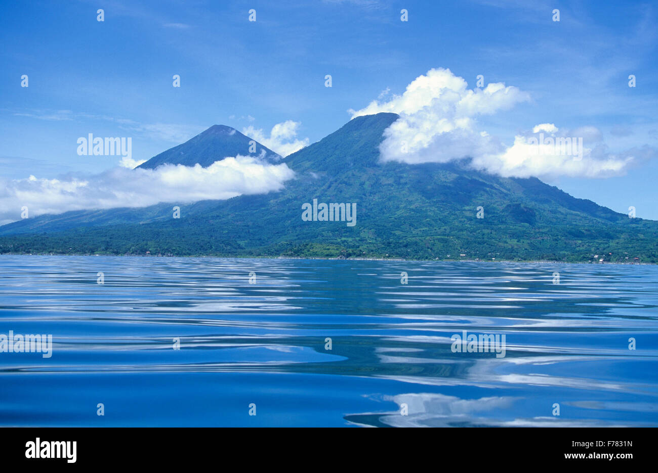 Lake Atitlan, Guatemala Volcanos Atitlan & Toliman, Guatemala Stock ...