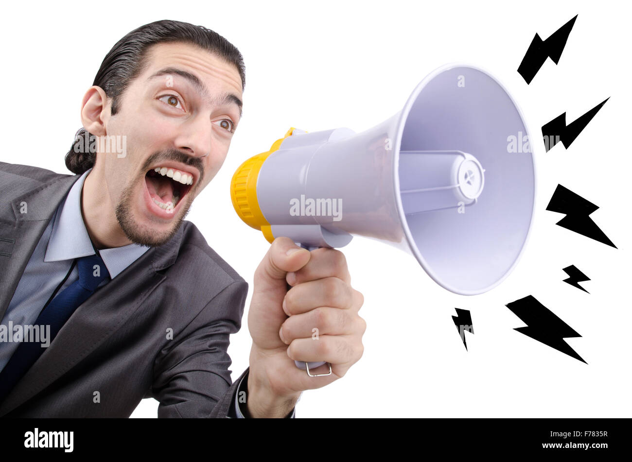 Man shouting and yelling with loudspeaker Stock Photo - Alamy