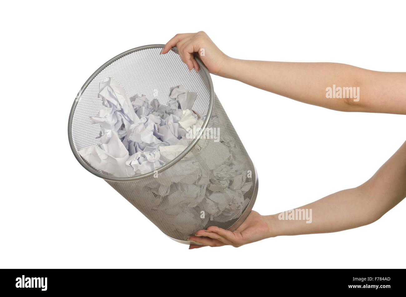Hands with garbage bin with paper Stock Photo - Alamy