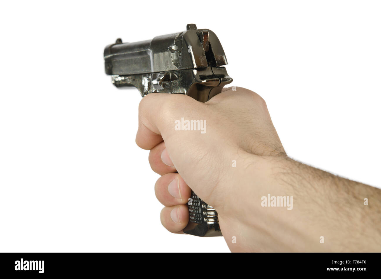 Gun in the hand on white Stock Photo - Alamy