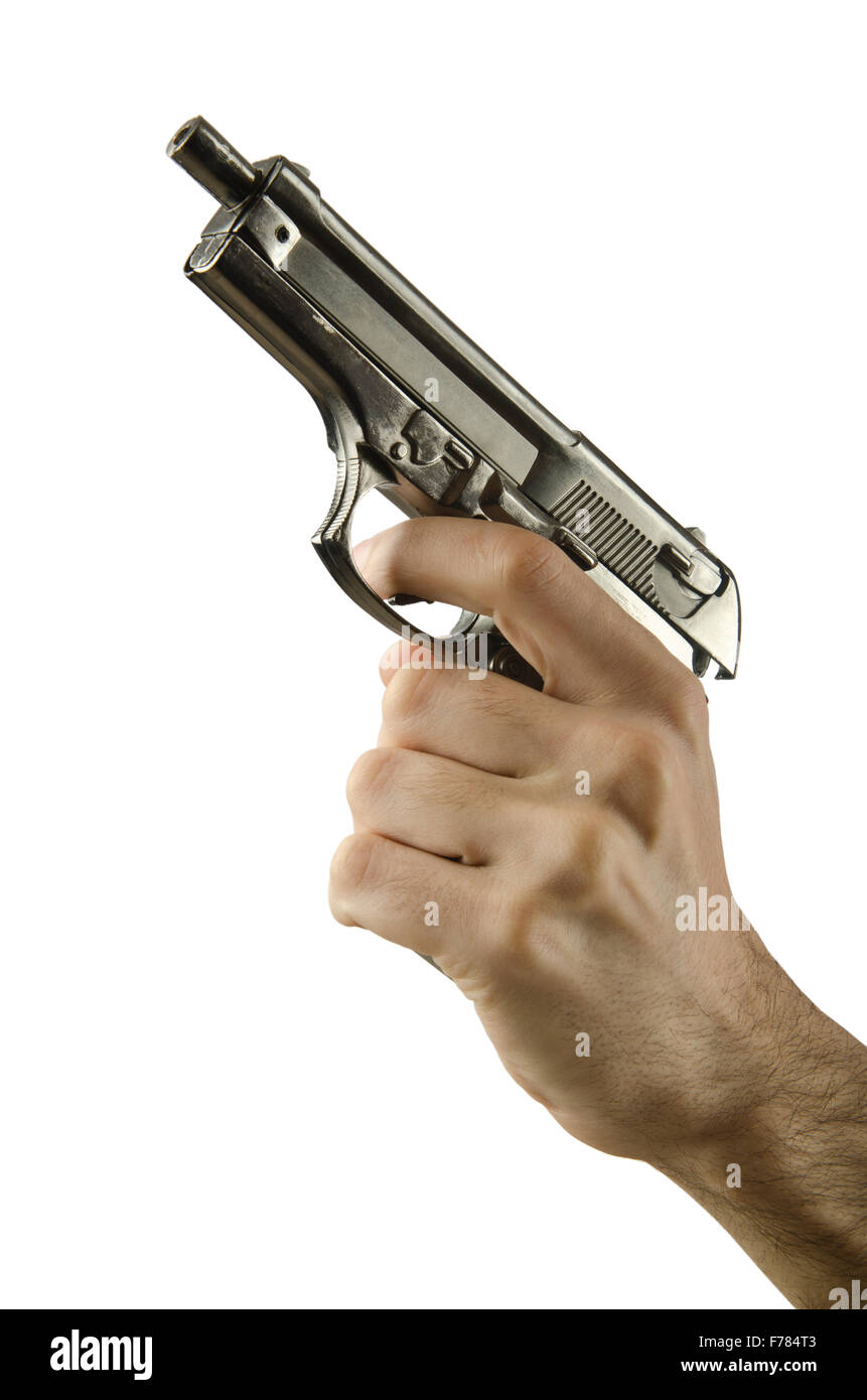 Gun in the hand on white Stock Photo - Alamy