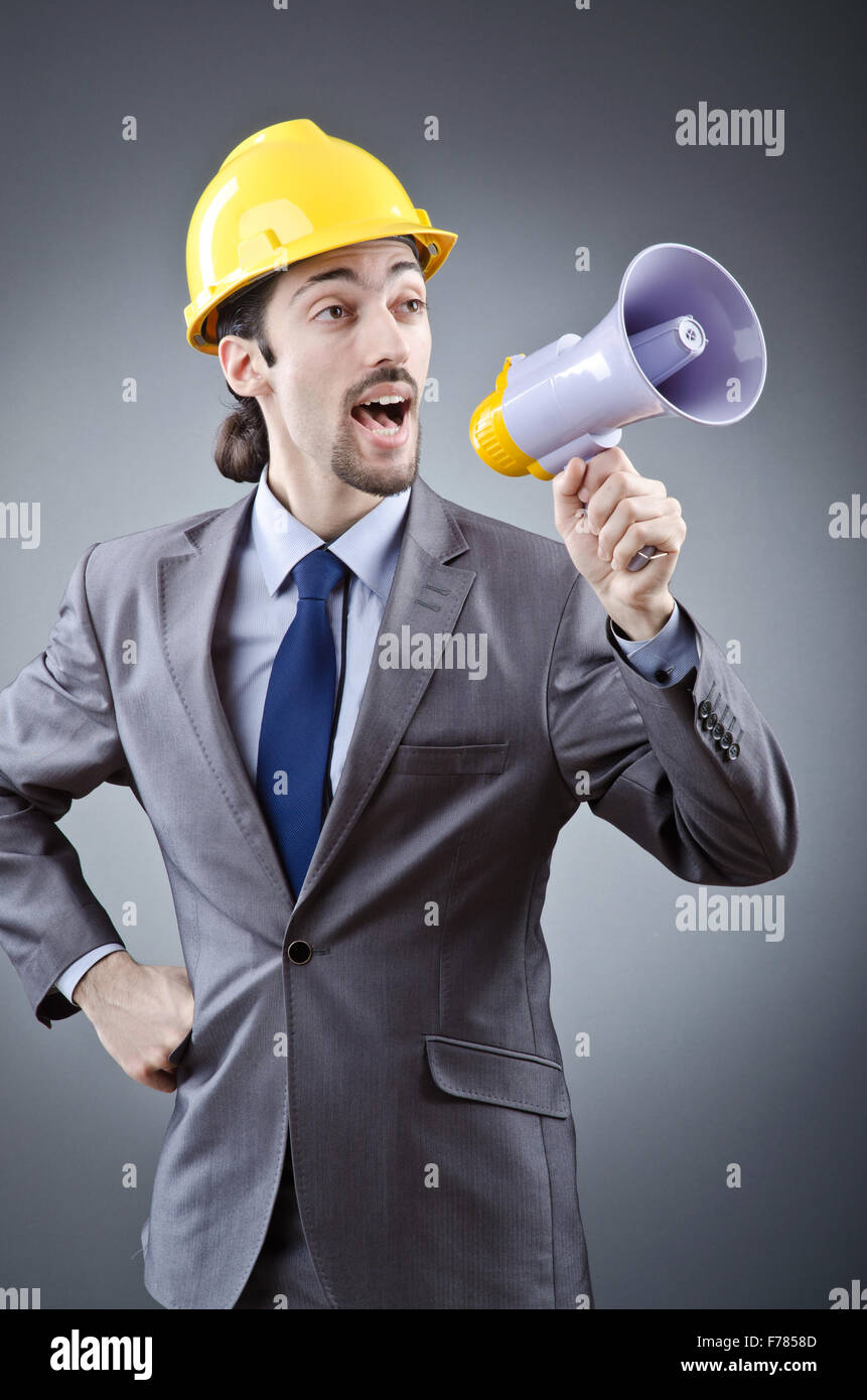 Man shouting and yelling with loudspeaker Stock Photo - Alamy
