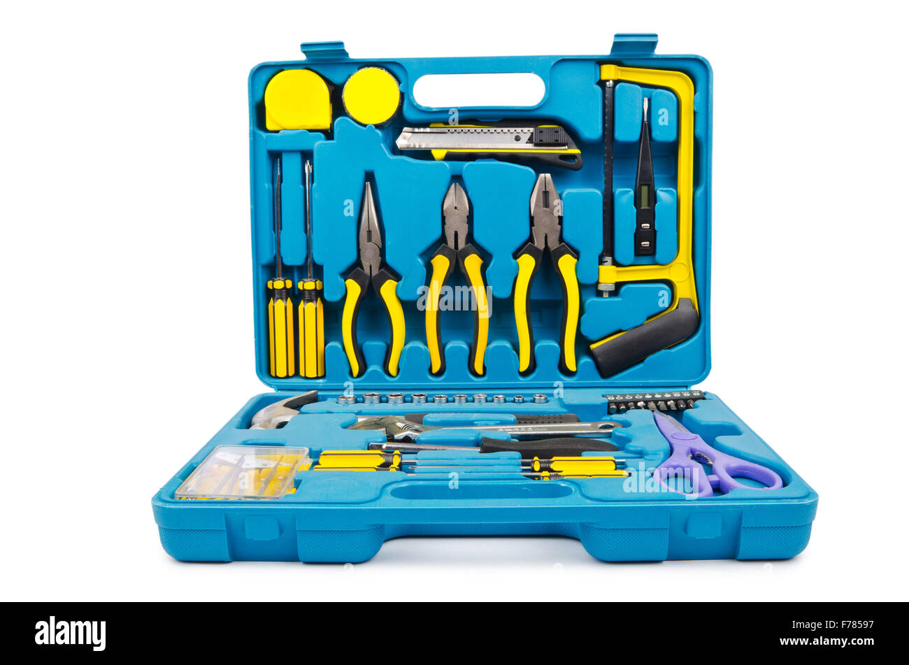 Toolkit with many tools isolated on white Stock Photo - Alamy