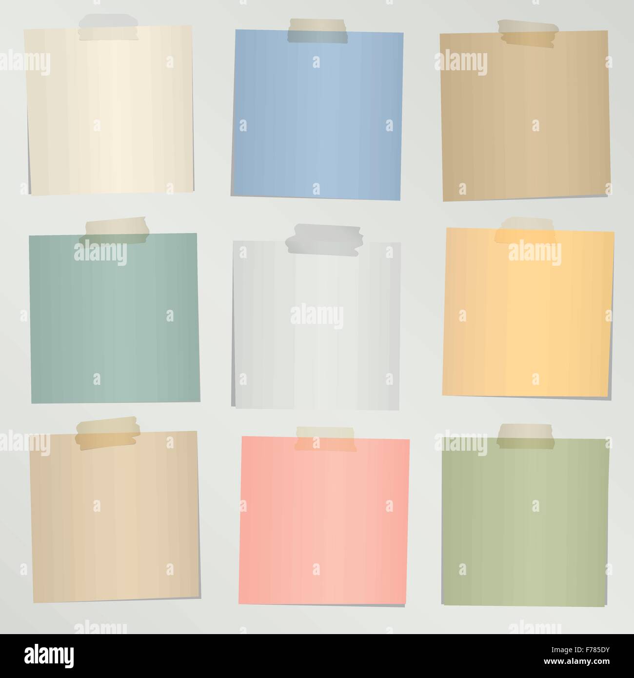 Set of various colorful note papers with adhesive tape on gray background Stock Vector Image ...