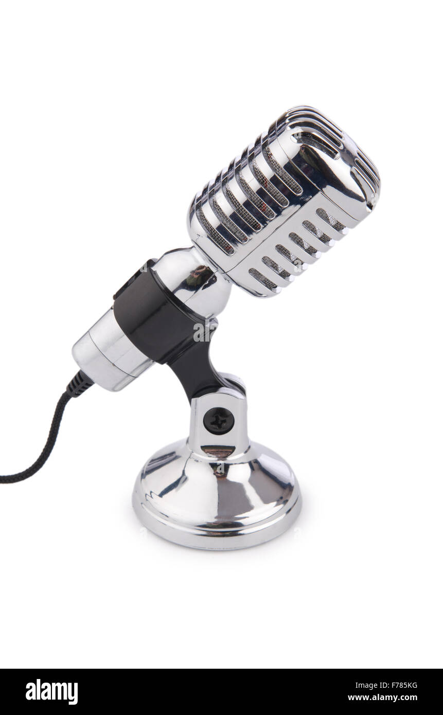 Retro vintage microphone isolated on white Stock Photo - Alamy