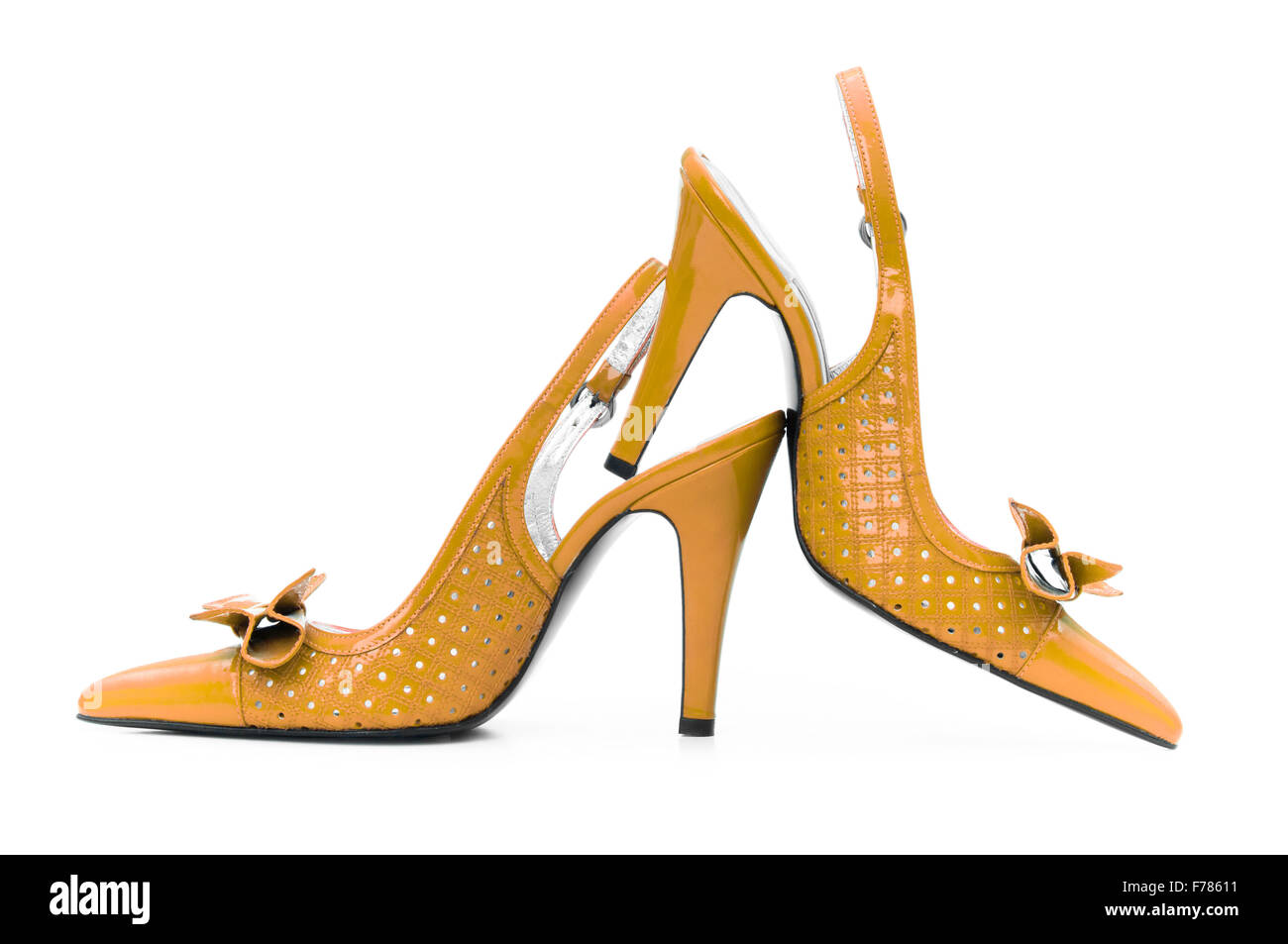 Female shoes on white background Stock Photo - Alamy