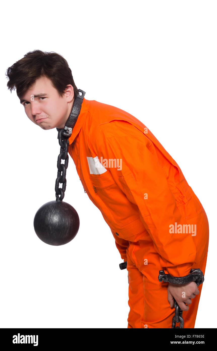 Young inmate with chains isolated on the white Stock Photo - Alamy
