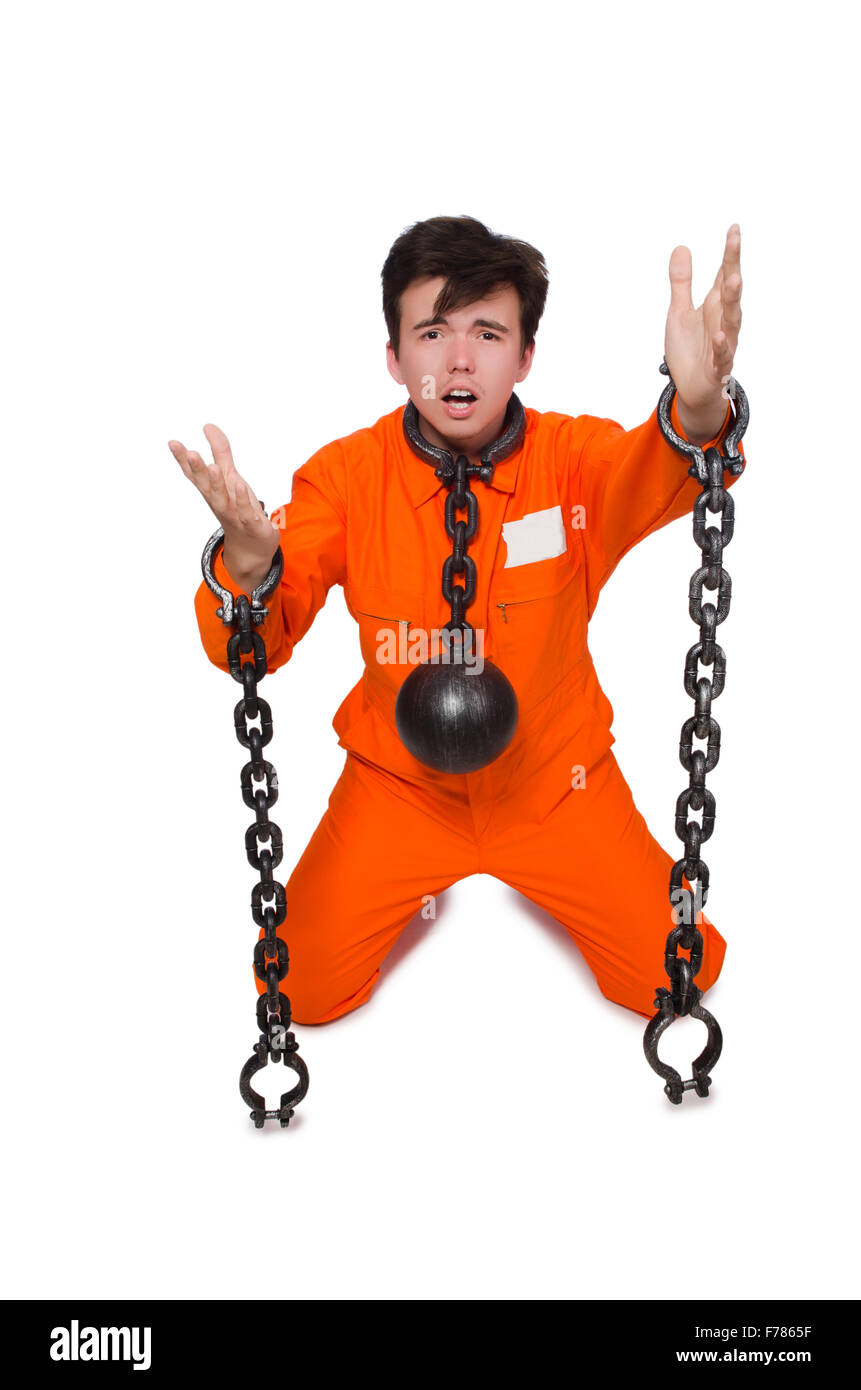 Young inmate with chains isolated on the white Stock Photo - Alamy