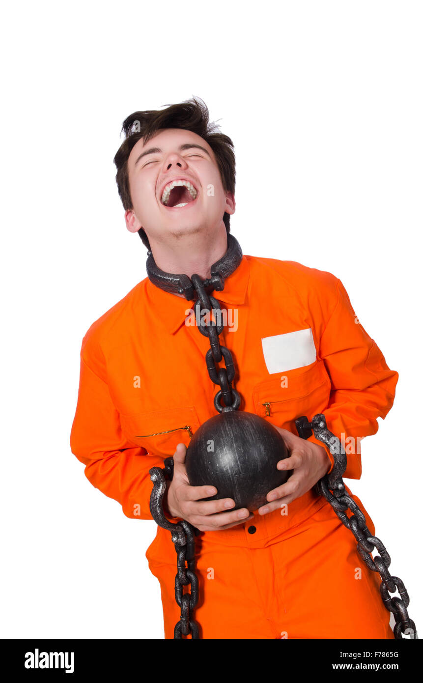 Young inmate with chains isolated on the white Stock Photo - Alamy