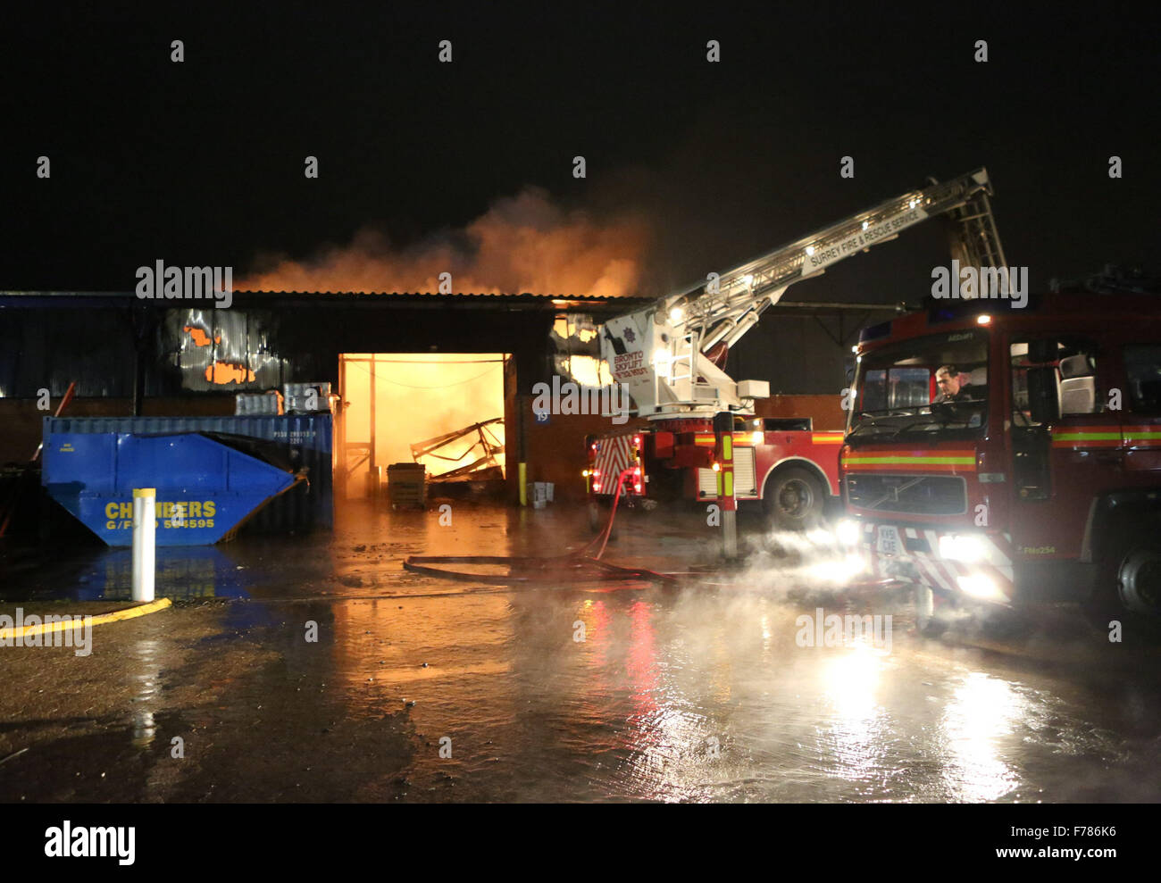 Woking, Surrey, UK. 26th November, 2015. A Major fire at jointing ...